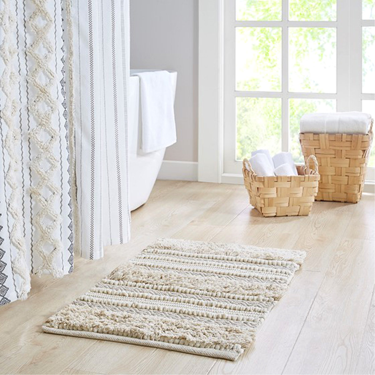 Dakota Fields Woven Texture Stripe Bath Rug | Wayfair