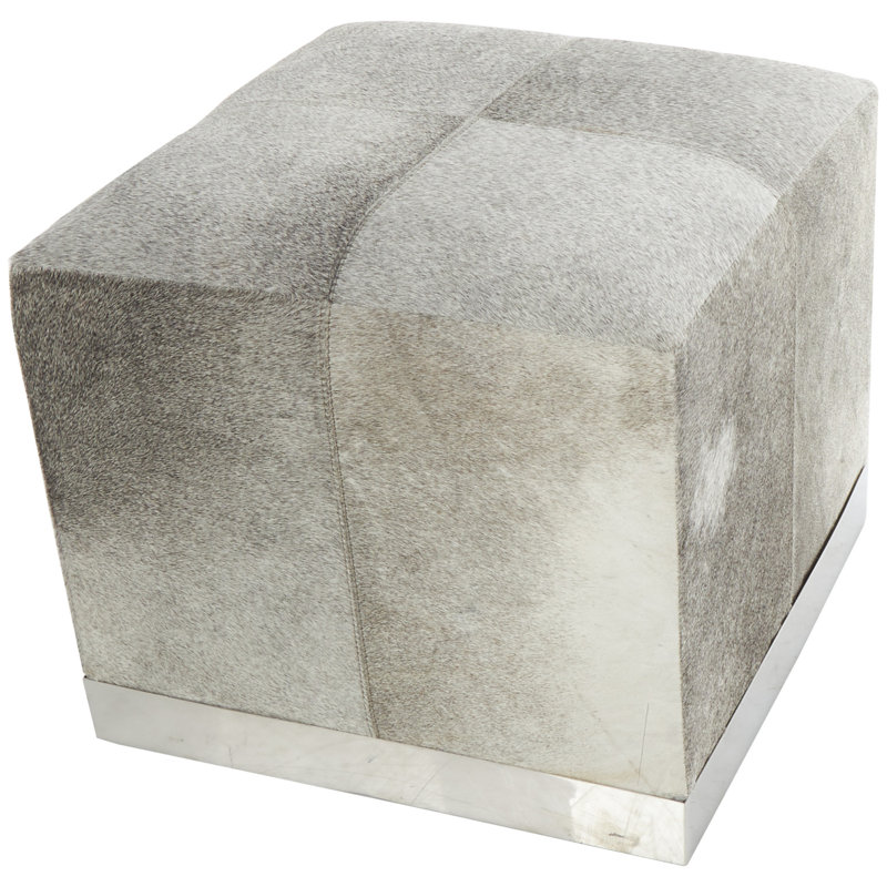 Foundry Select Leather Patchwork Gray Pouf with Stainless Steel Base ...