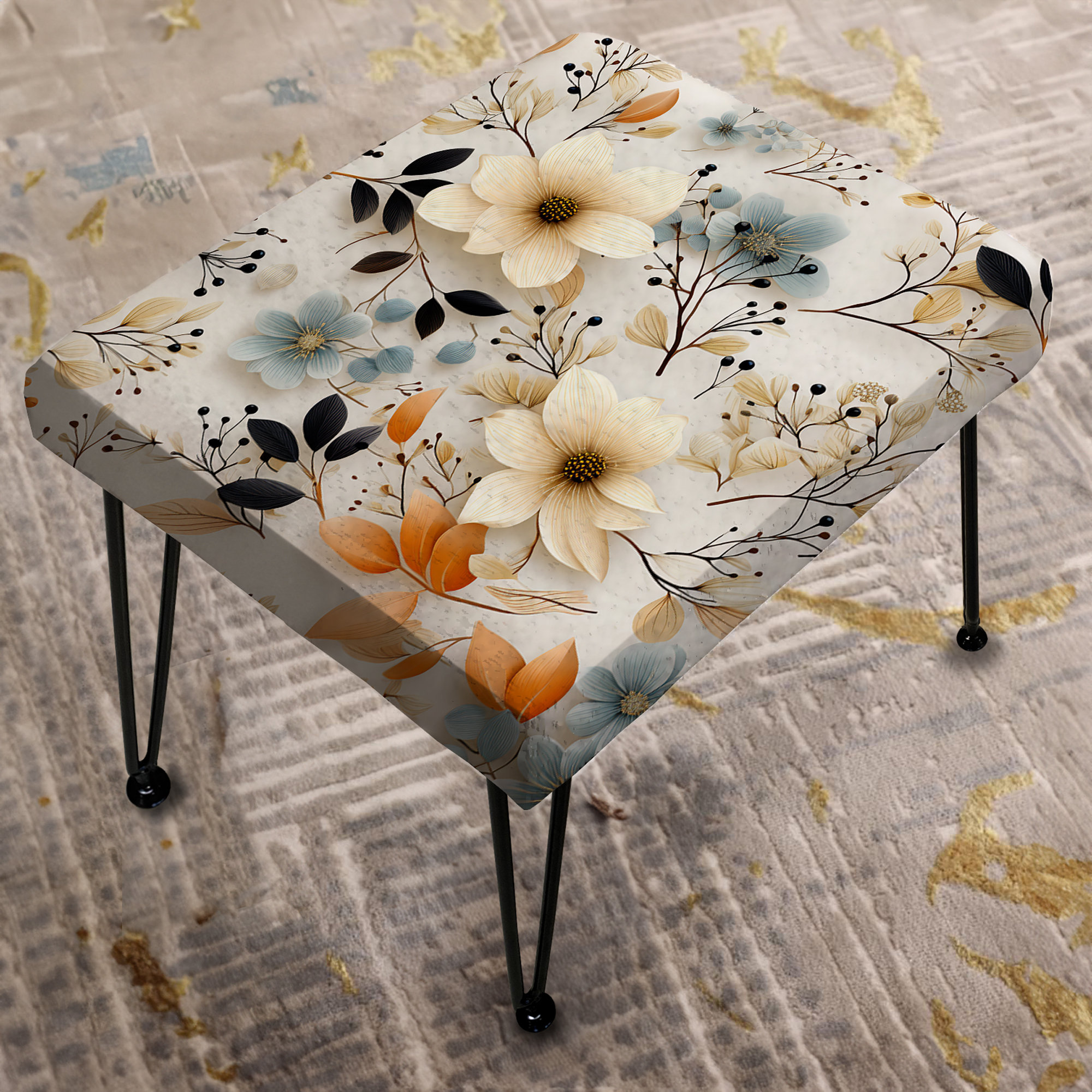 Design Art Earthy Tones Botanical Flowers - Floral Rectangle Ottoman ...