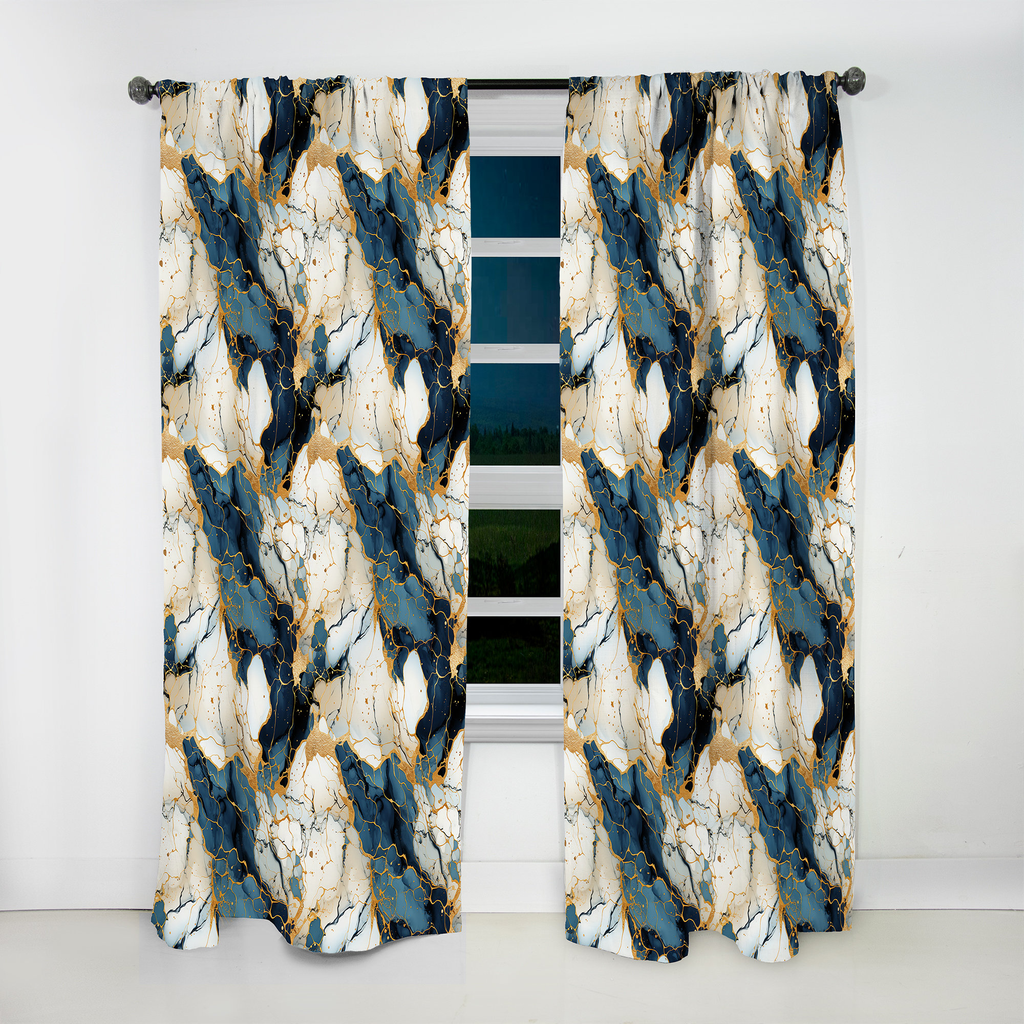 Design Art Gilded Gold And Teal Luxe Marble Opulence - Glam Curtain ...