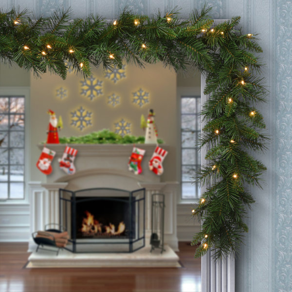 The Holiday Aisle® 9' Pre-Lit Garland with 50 Clear/White Lights ...