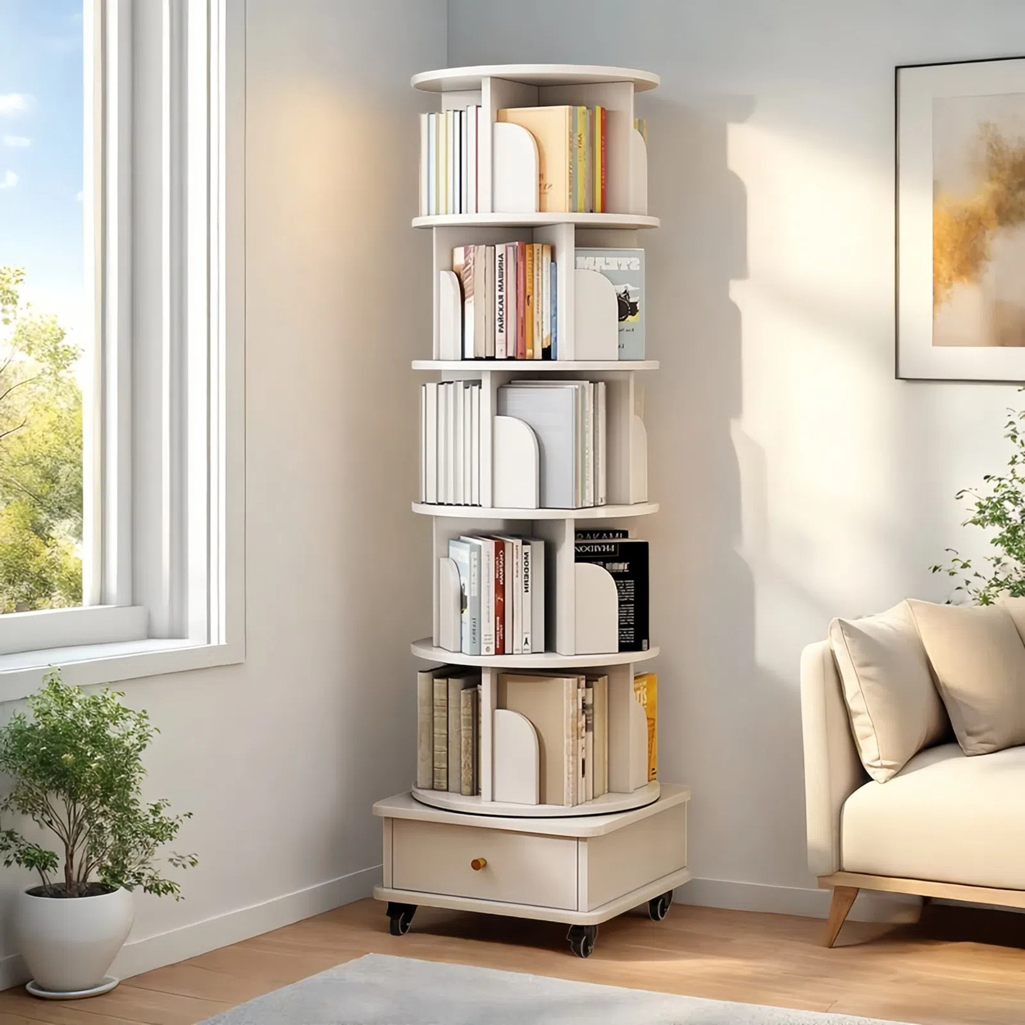 Latitude Run® 6 Tier Rotating Bookshelf Tower, 360° Display Floor ...