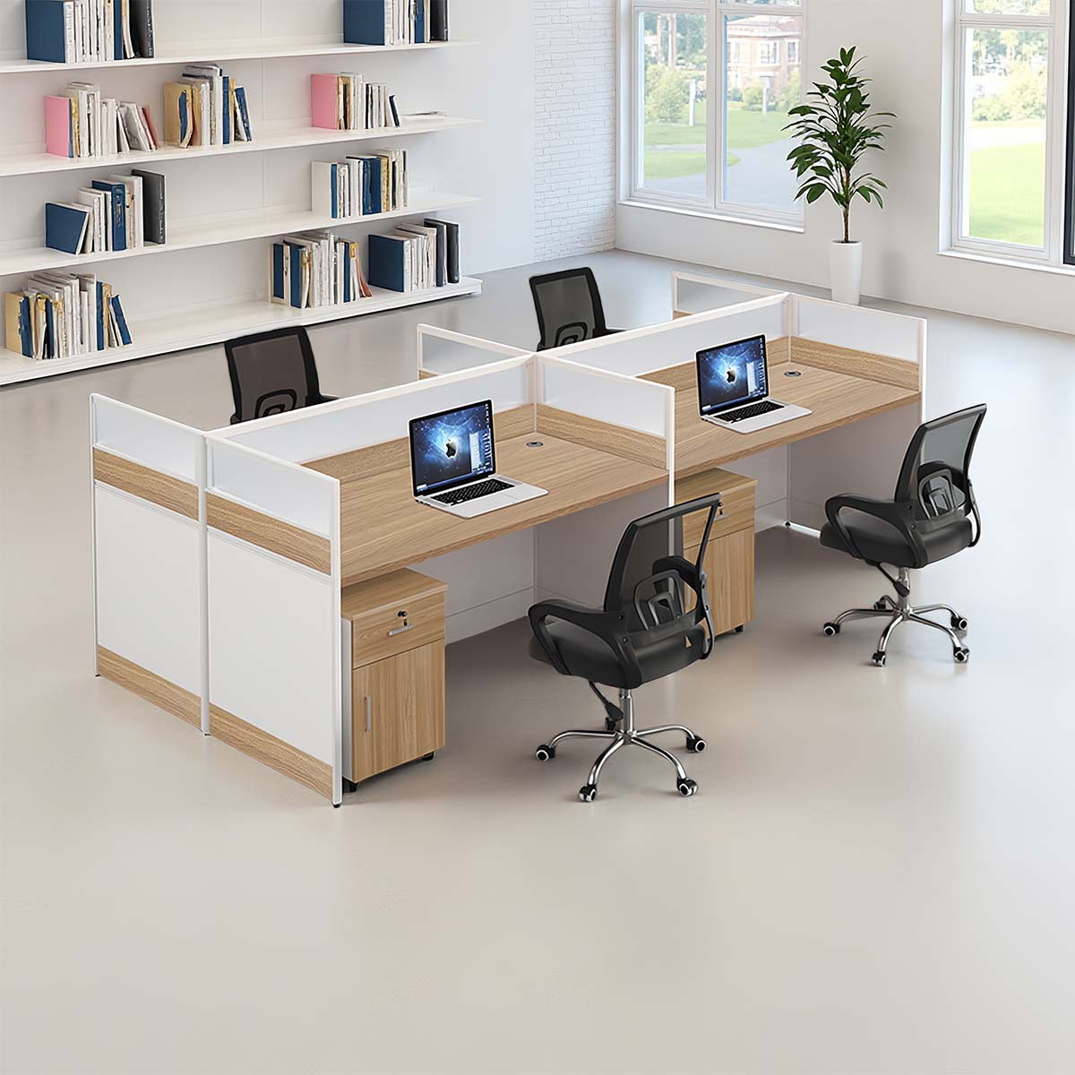 Ebern Designs Credenza Desk Rectangle 4 Person Cubicle | Wayfair
