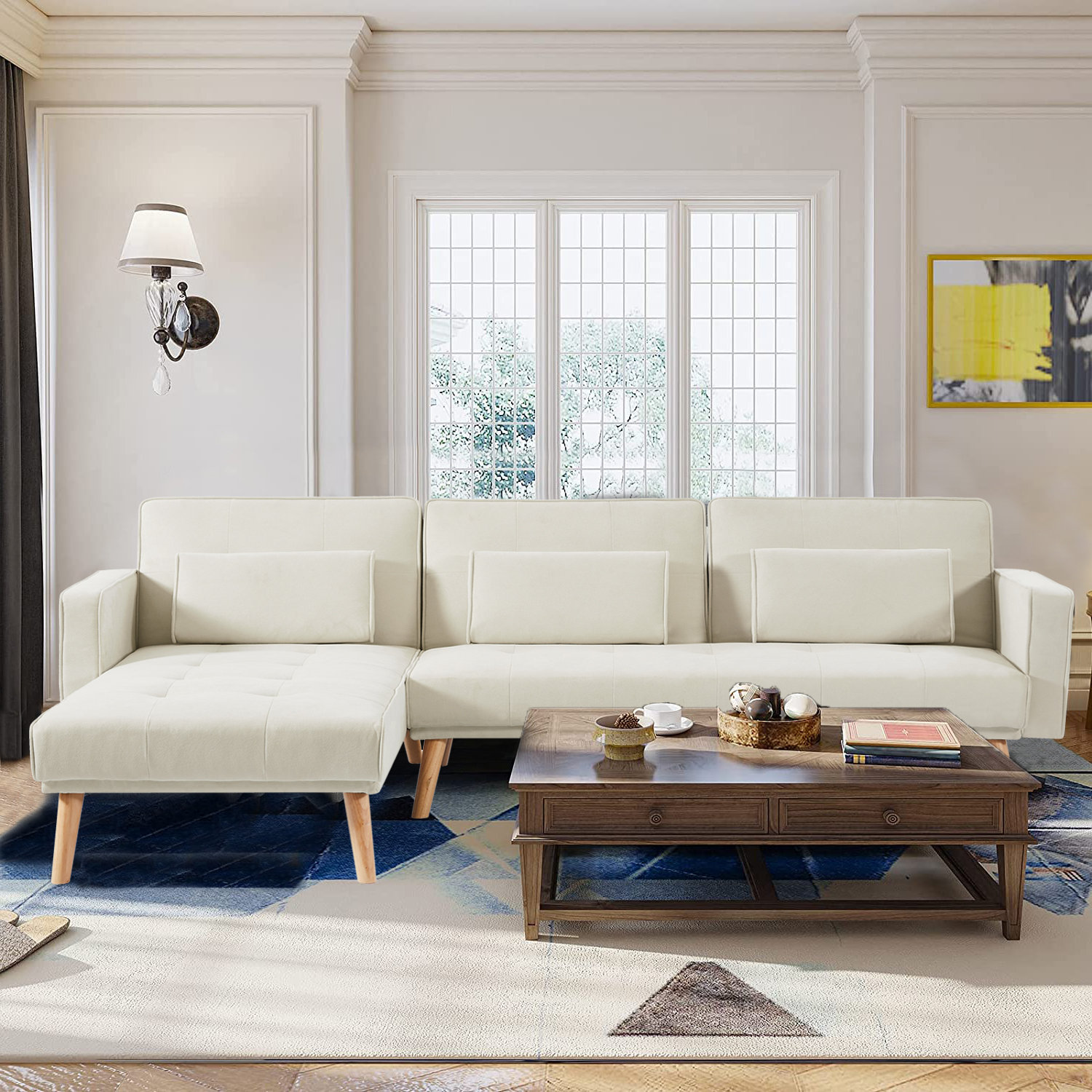 Corrigan Studio® Sectional Sleeper Sofa Couch with Chaise, Adjustable ...