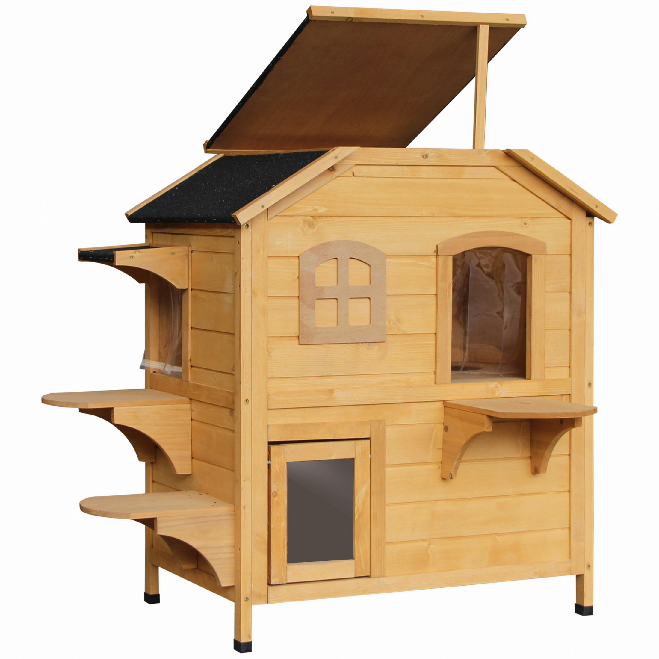 Foundry Select 2-Story Cat House Outdoor, Weatherproof Wooden Cat ...