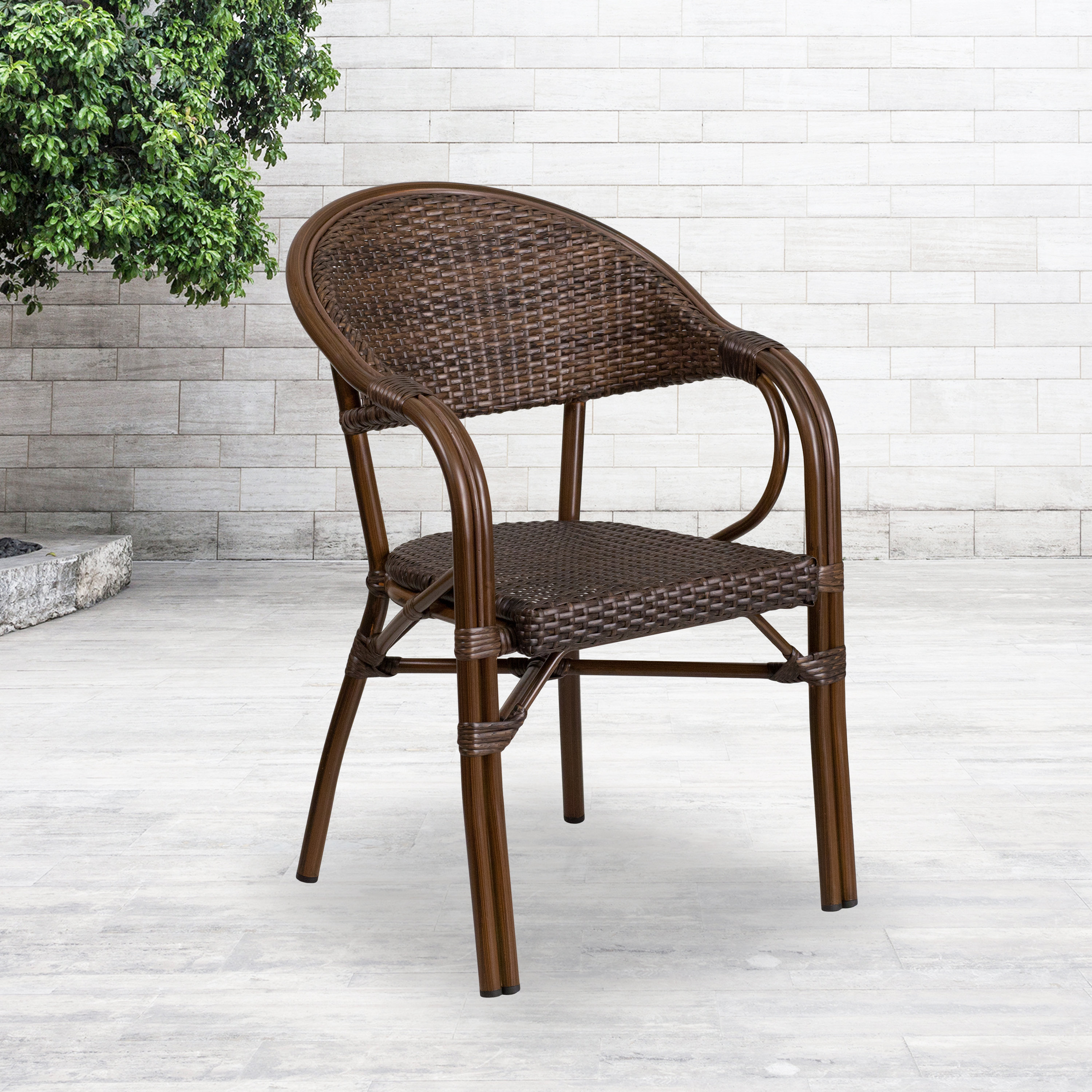Bayou Breeze Shelie Rattan Restaurant Patio Chair with Bamboo-Aluminum ...
