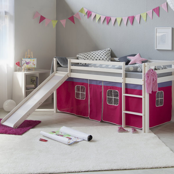 Zoomie Kids Half-Sized Bed Alton 90 X 200 Cm With Curtain And Slide ...
