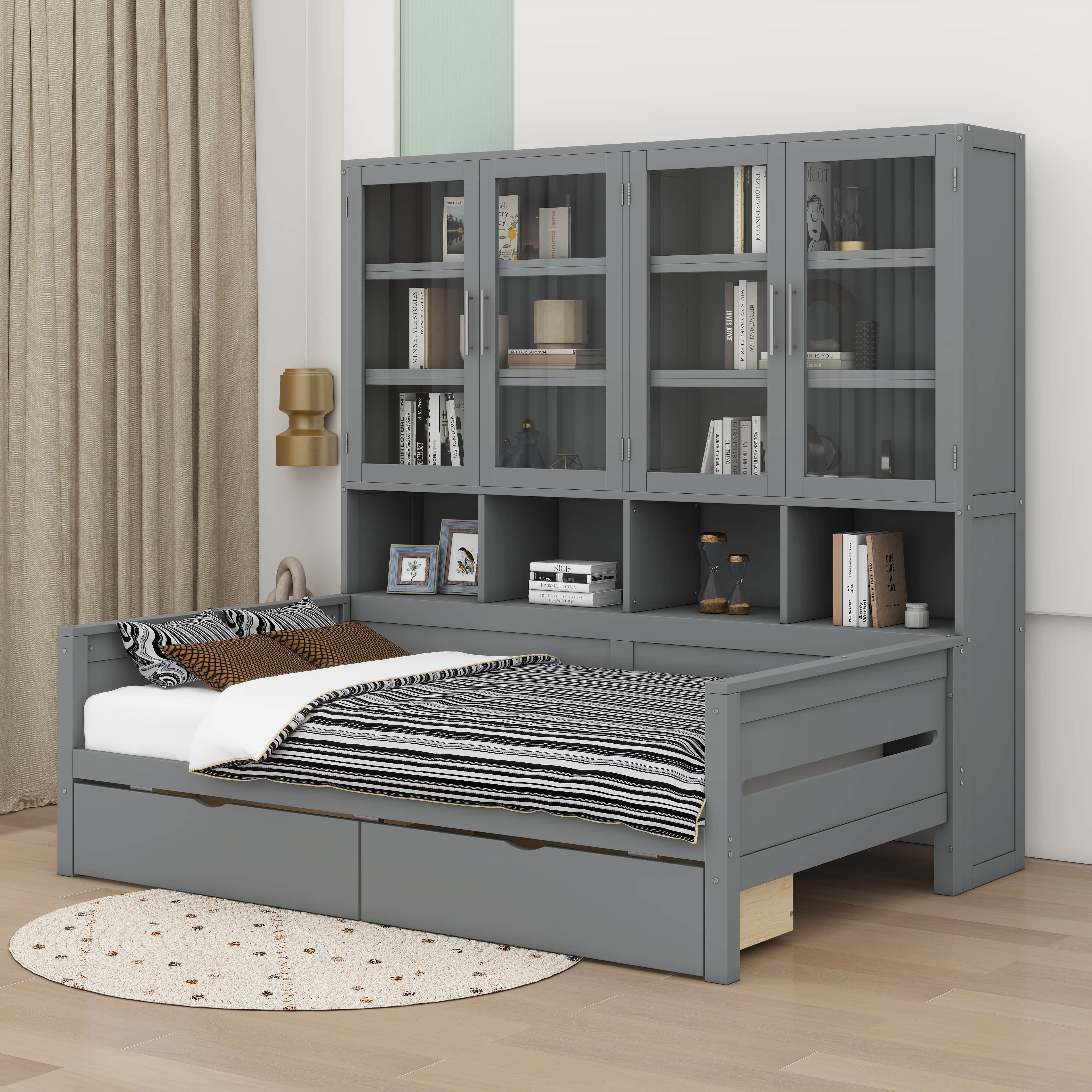 Latitude Run® Twin Size Wooden Daybed With 2 Storage Drawers And Glass ...