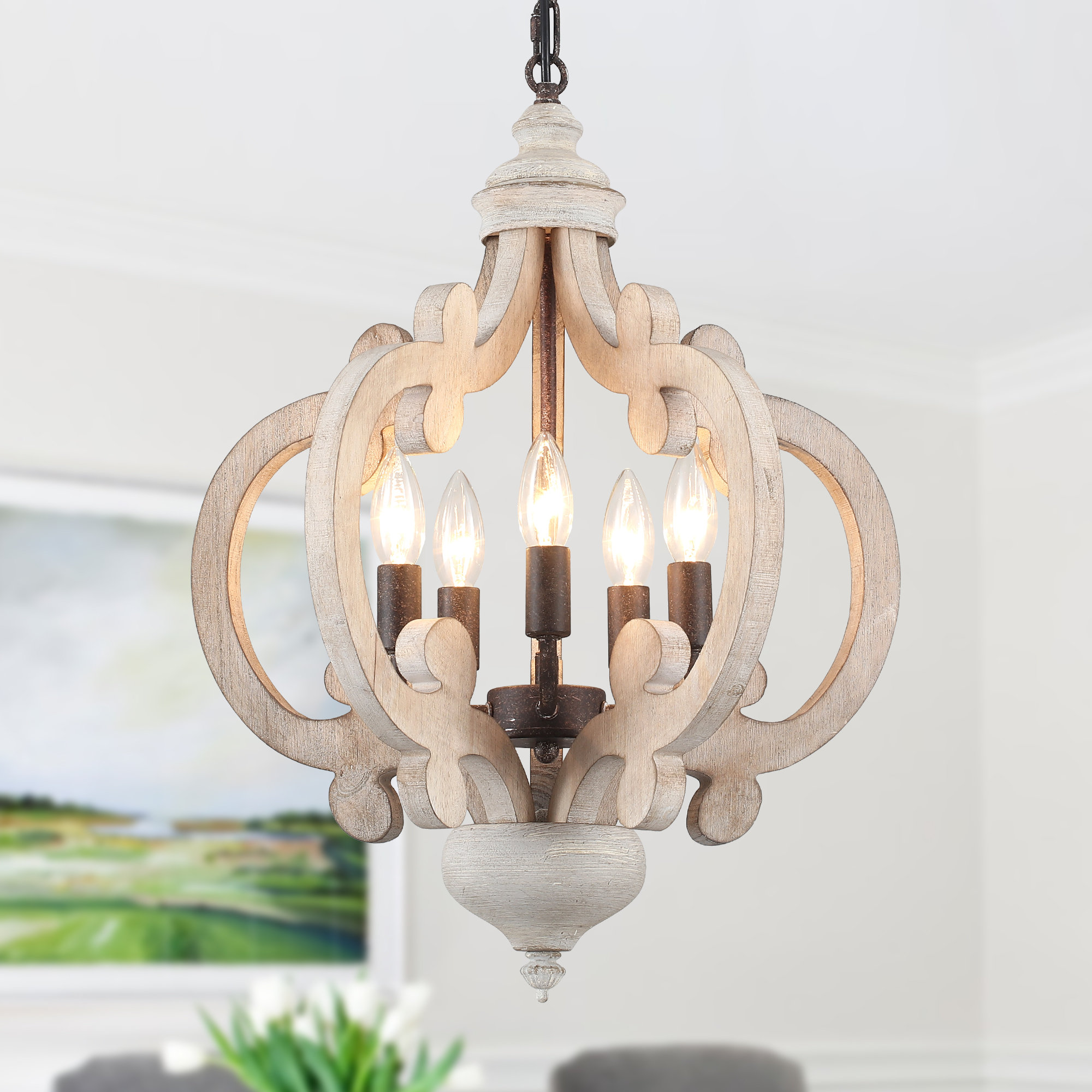 Ophelia & Co. Sotion 5-Light Dimmable Farmhouse Geometric Chandelier ...
