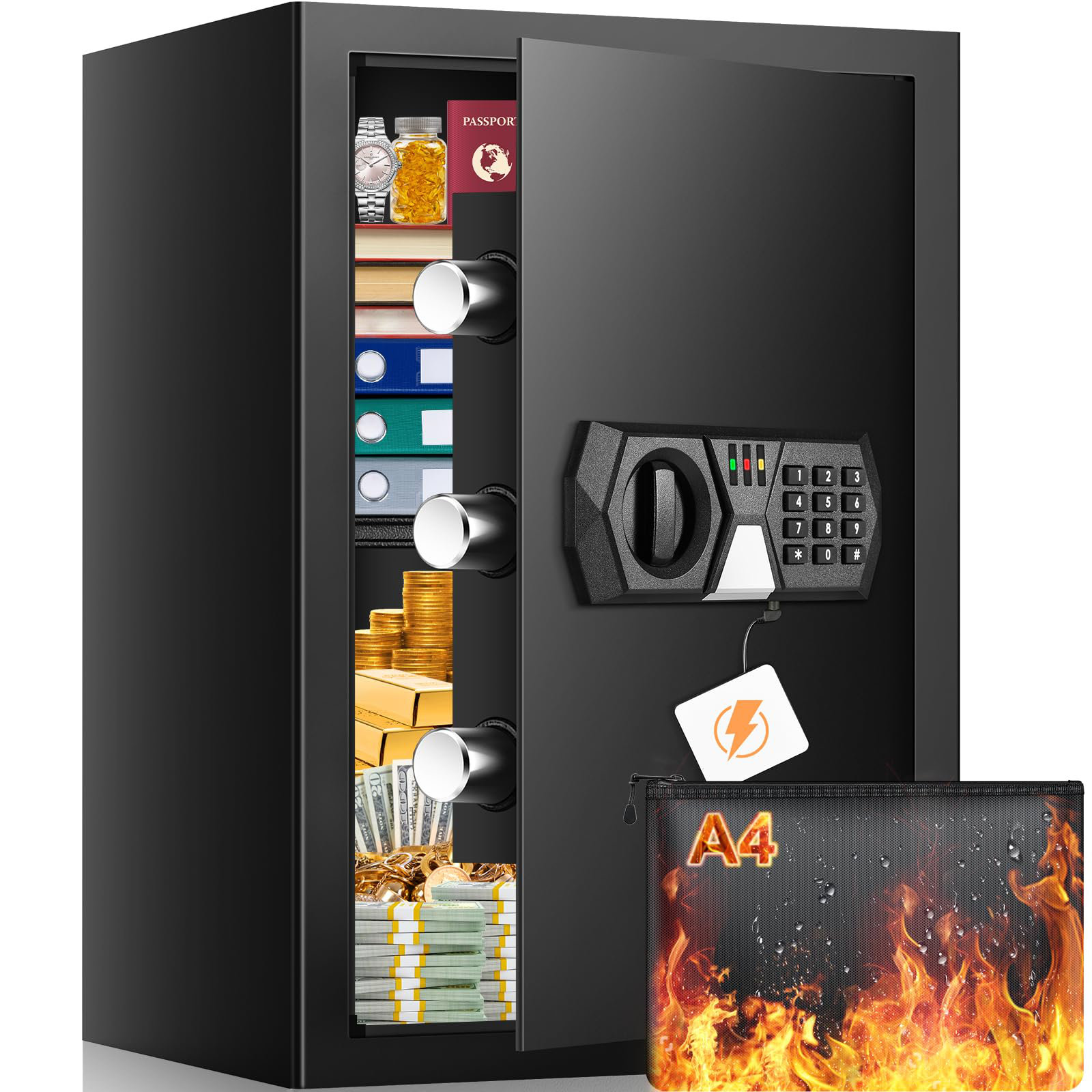 RILVIX 3.1 Cuft Fire & Water Proof Home Safe, Digital Security Box with ...