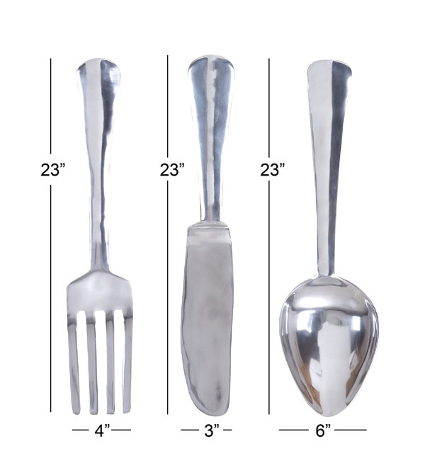 Mercer41 3 Pieces Aluminum Knife, Spoon and Fork Utensils Wall Decor ...