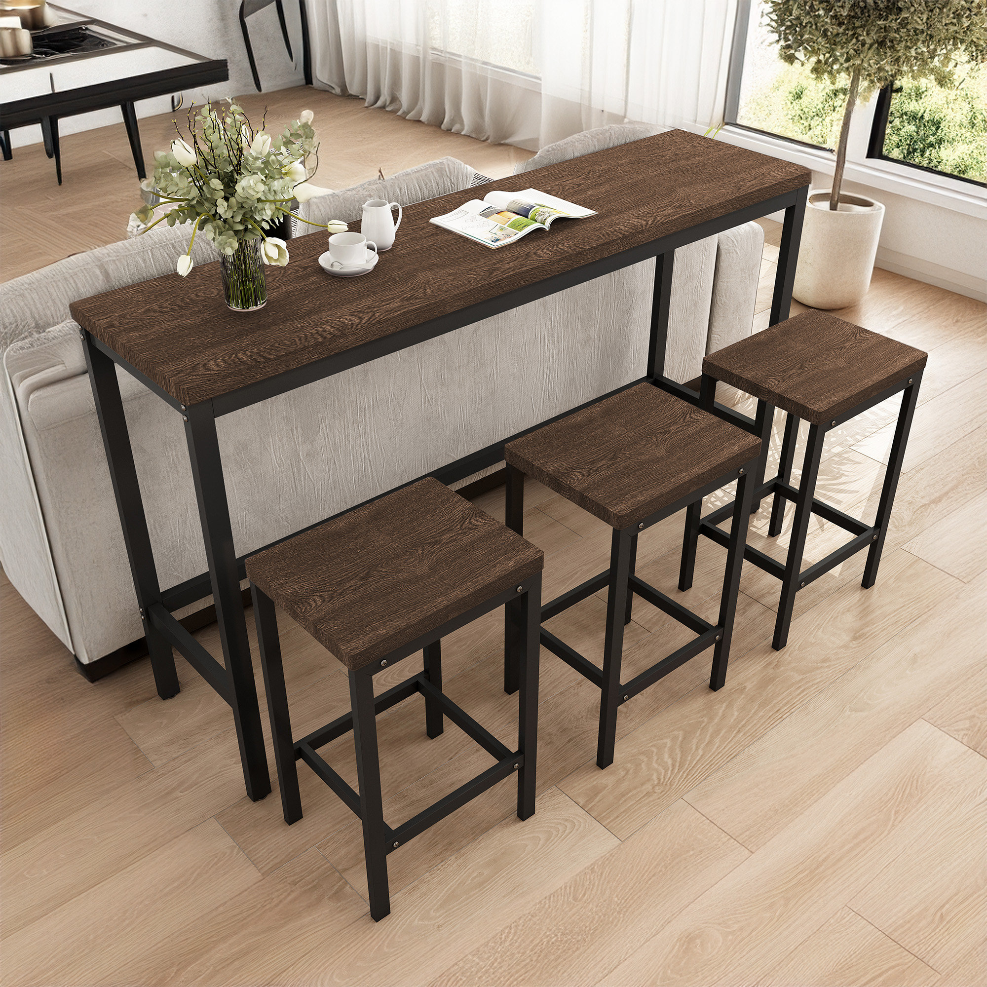 17 Stories Keiera Counter Height Extra Long Dining Table Set With 3 ...