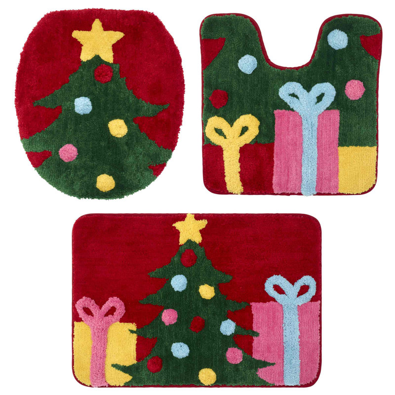 The Holiday Aisle® Chrismas Tree 3-Piece Contour Rug Set | Wayfair