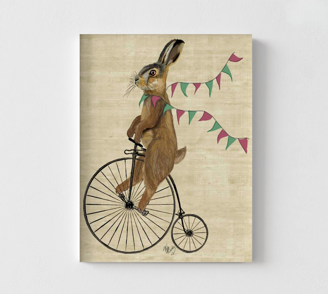 WeFrameArt Rabbit On Penny Farthing, Framed Bunny On Antique Bike Print ...