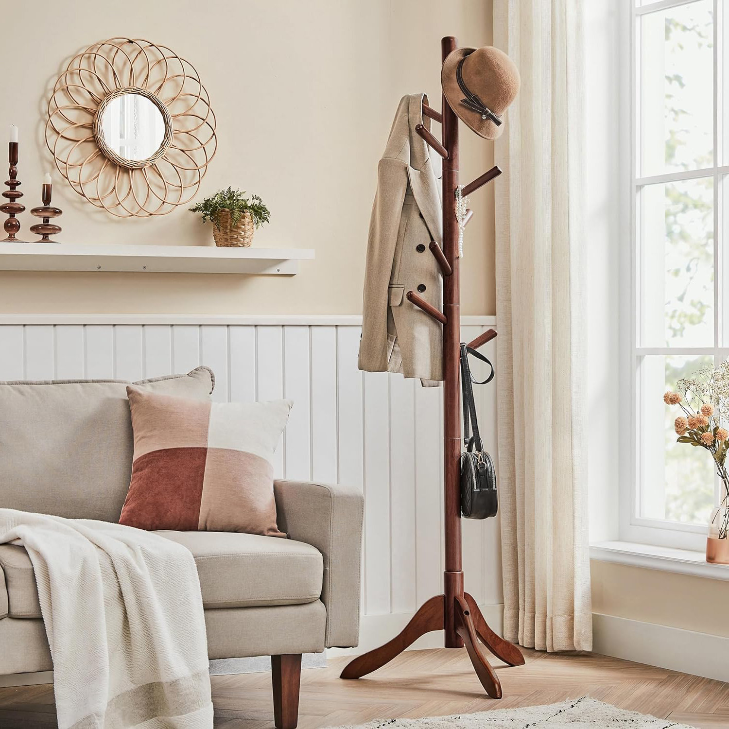 Lark Manor Audreanna Solid Wood Freestanding 8 - Hook Coat Rack | Wayfair