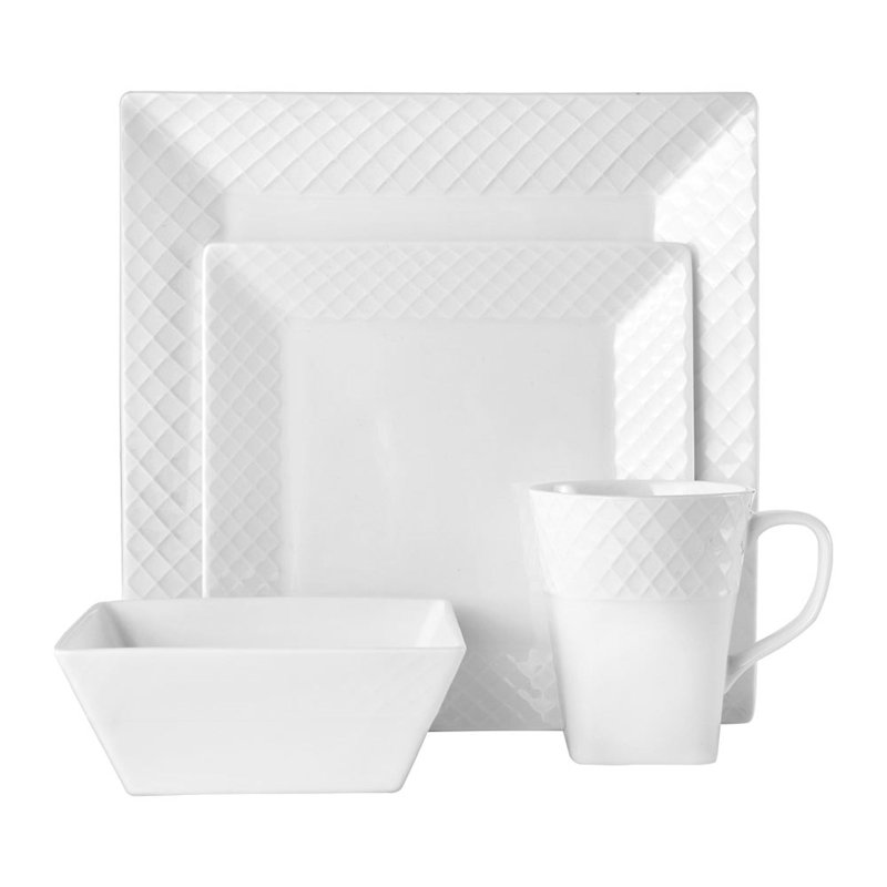 Mikasa Trellis Square 16-Piece Lightweight Chip-Resistant Bone China ...