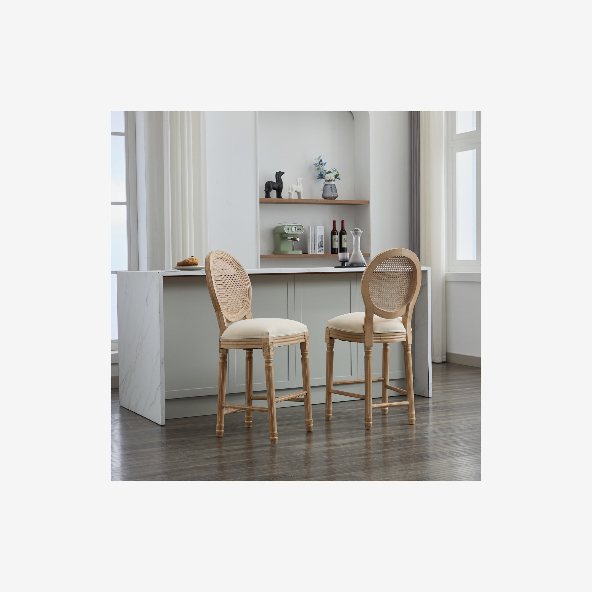 One Allium Way Solid Wood Bar stools Set of 2 Classic French Country Wooden Barstools with ...