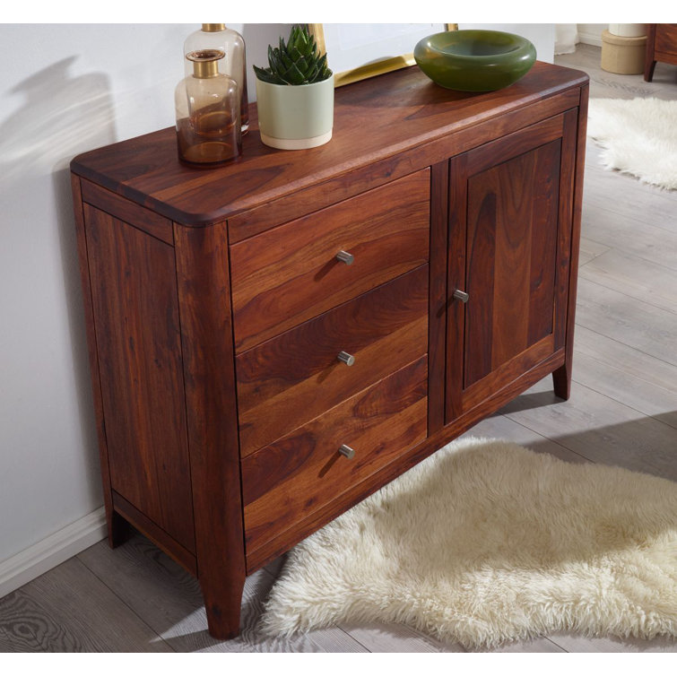Massivmoebel24 Brooklyn 110cm Wide 3 Drawer Sheesham Sideboard ...