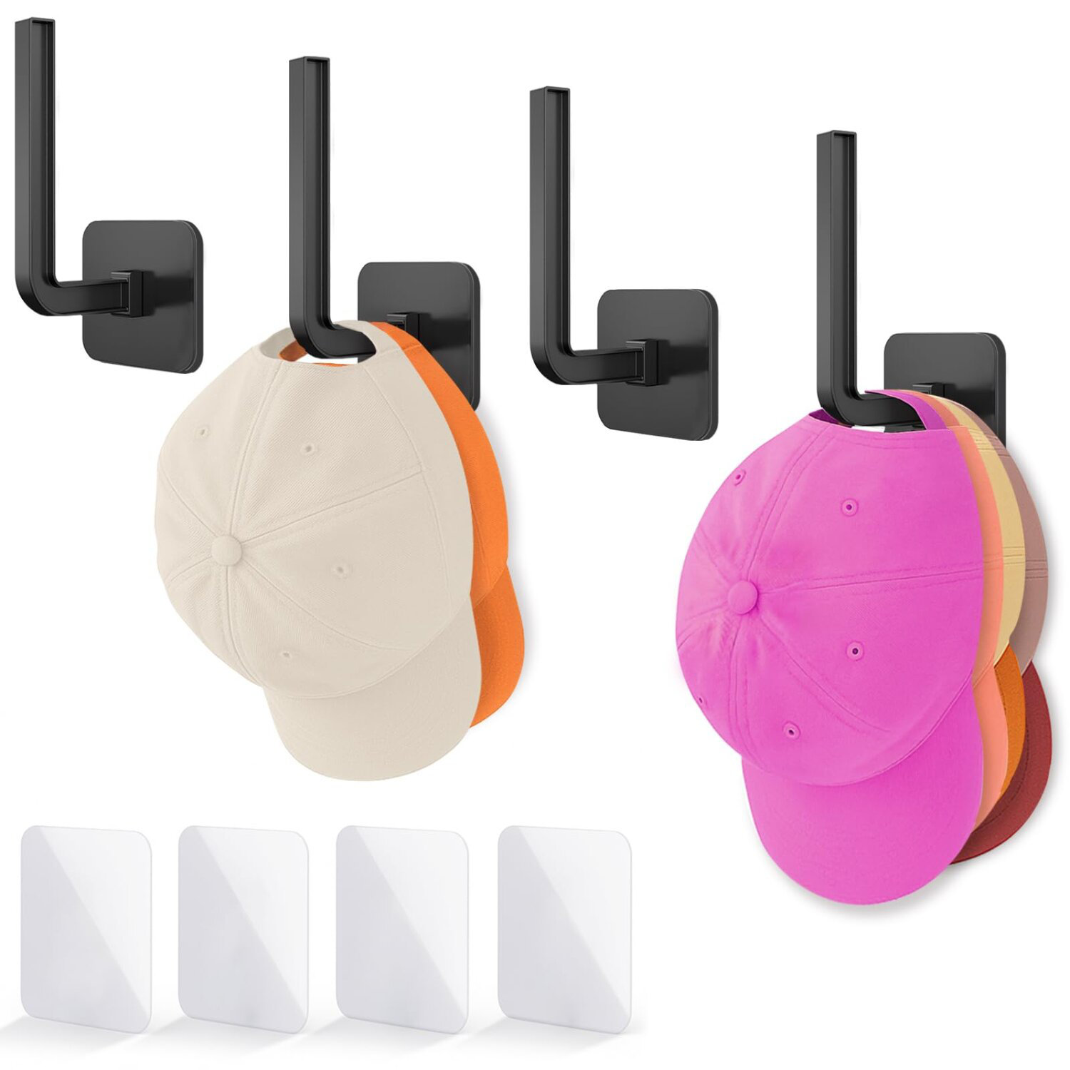 Latitude Run® 4 Pack Hat Rack,Wall Hat Organizer for Baseball Caps ...