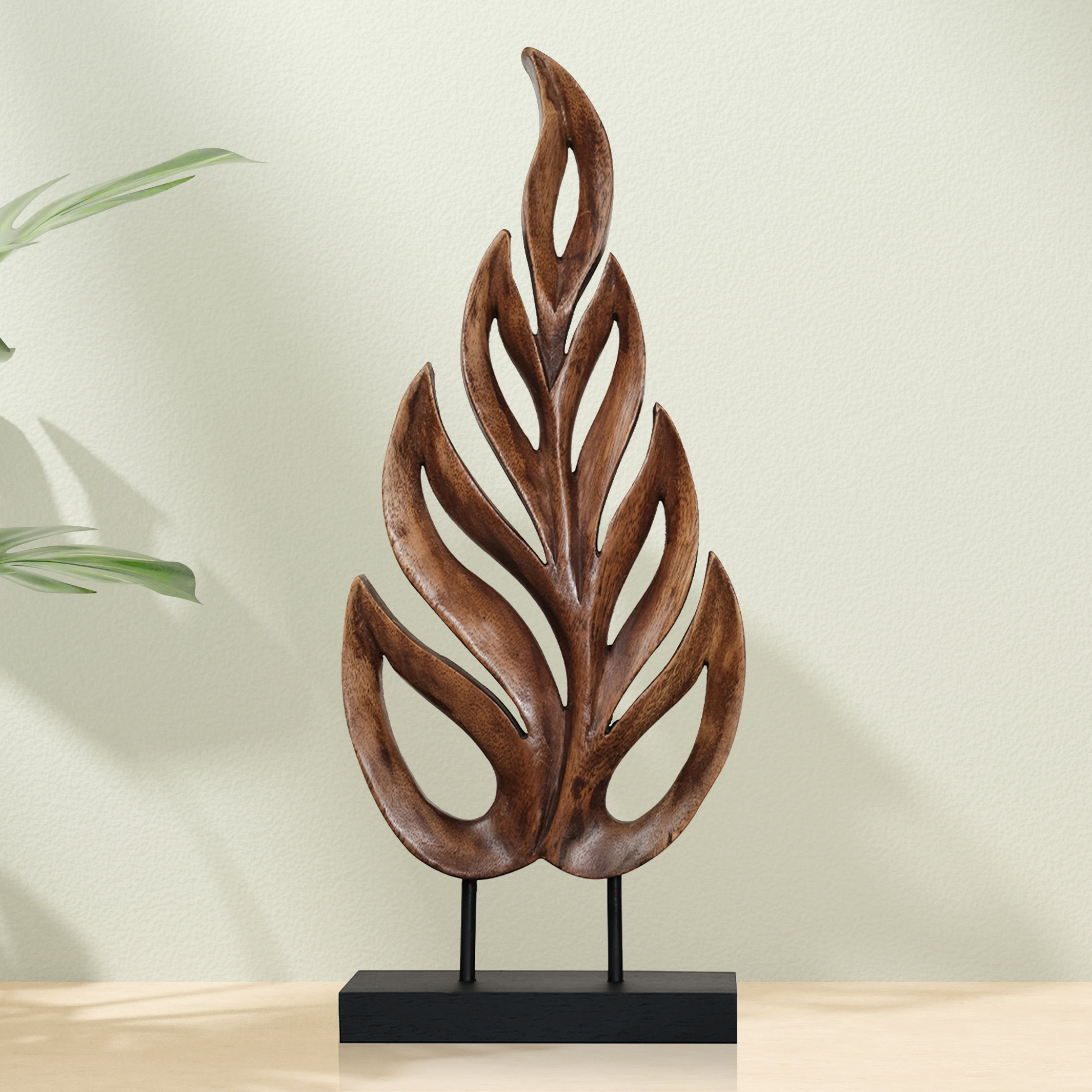 Bayou Breeze Madilyn Handmade Wooden Leaf Sculpture for Living Room ...