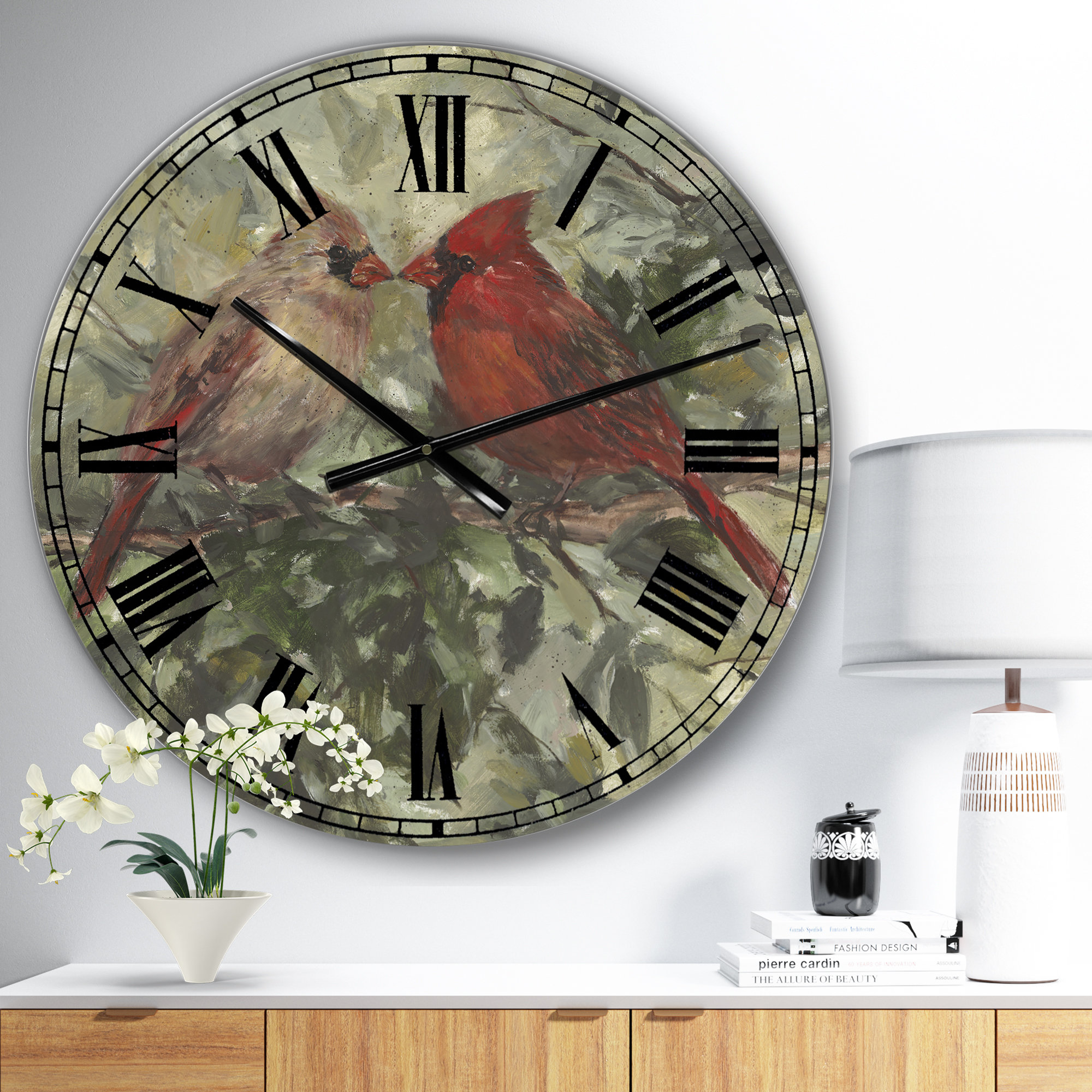 East Urban Home Kissing Cardinals - Large Cottage Wall Clock | Wayfair