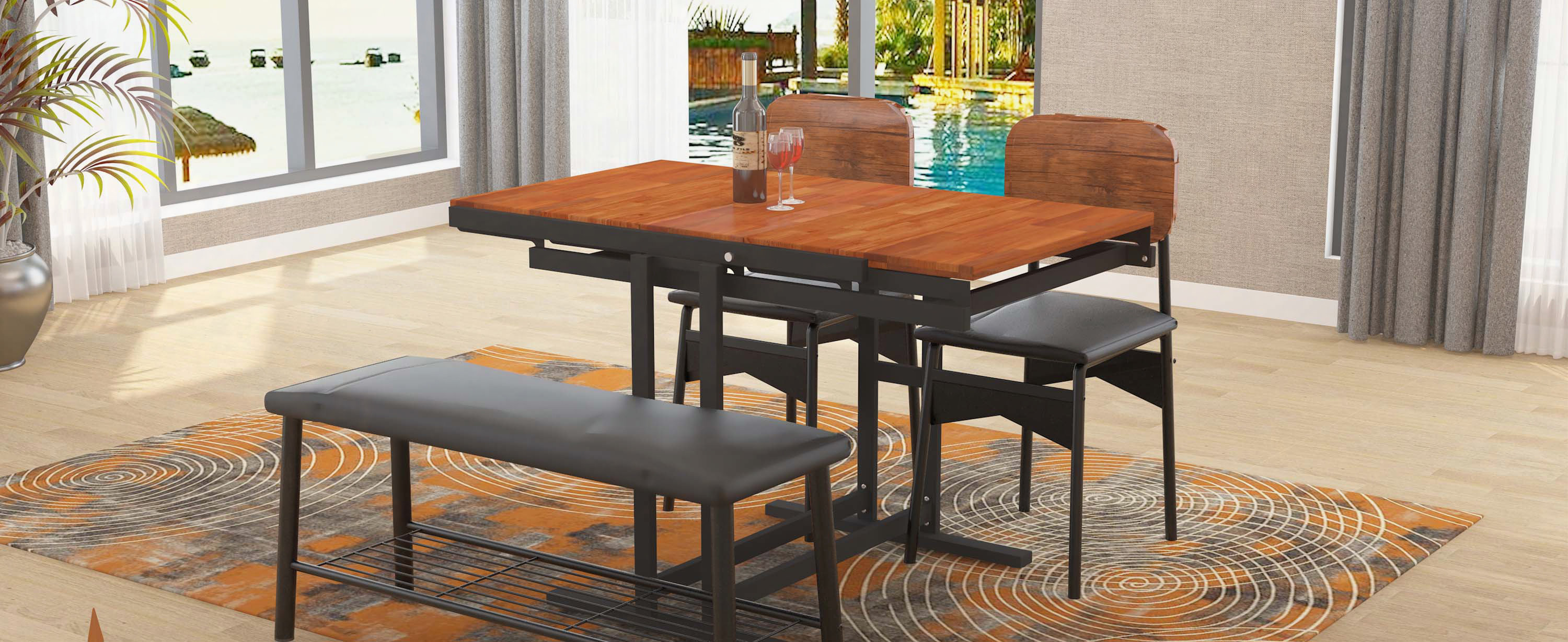 17 Stories Table de salle à manger extensible convertible 2 en 1 ...