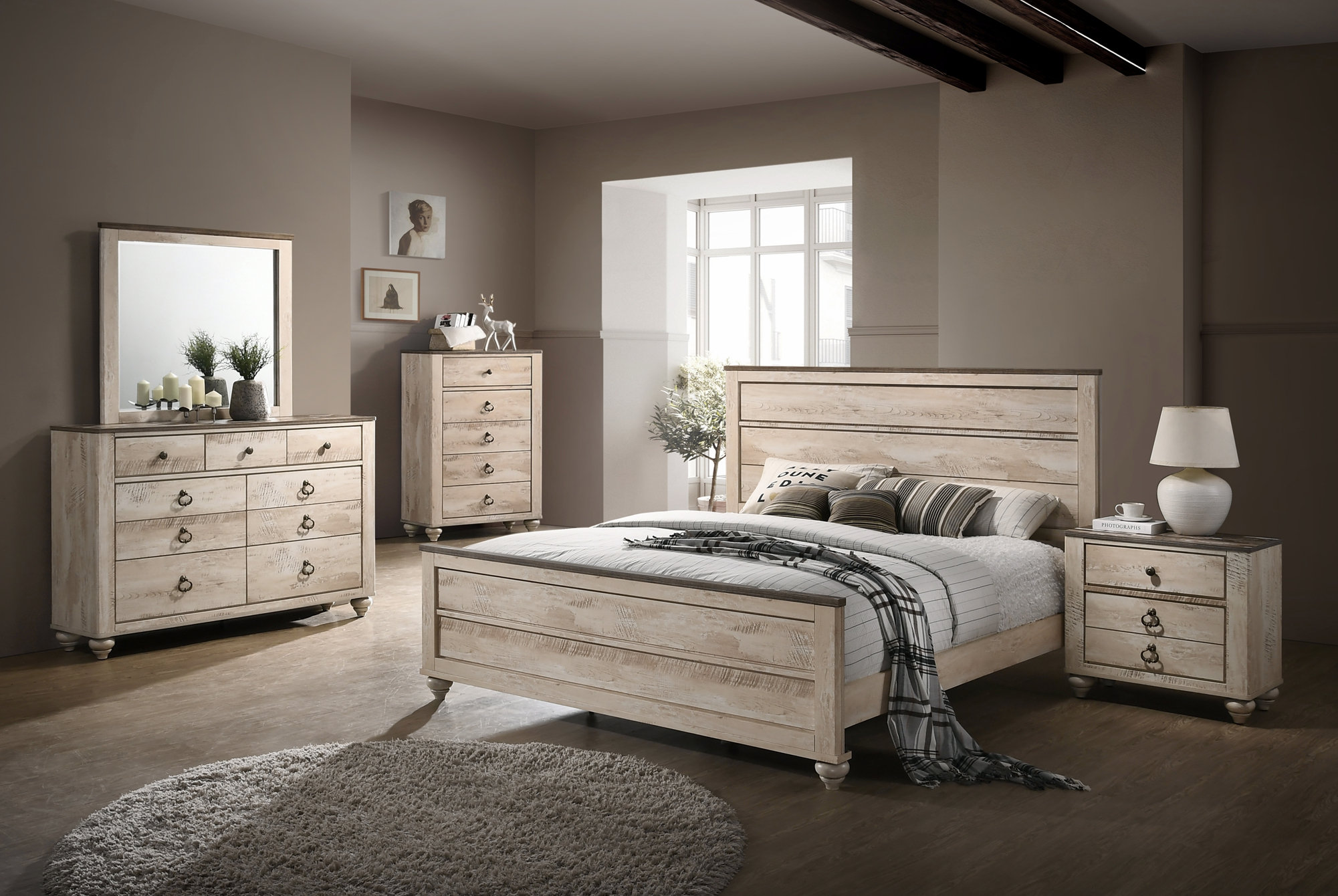 Ophelia & Co. Contemporary Bedroom Set, Platform Bed, Dresser, Mirror ...