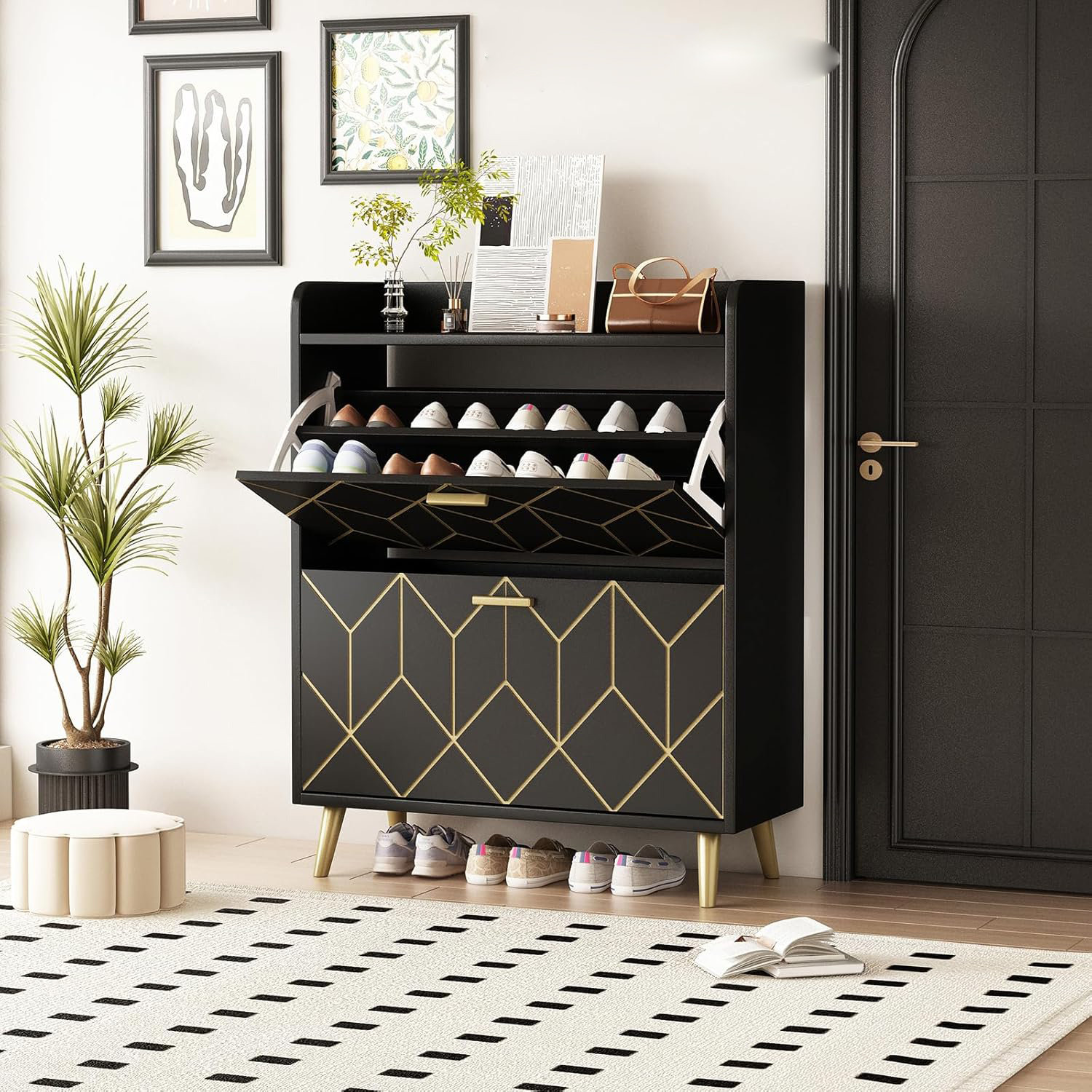 Everly Quinn Flip Drawer Shoe Storage Cabinet | Wayfair