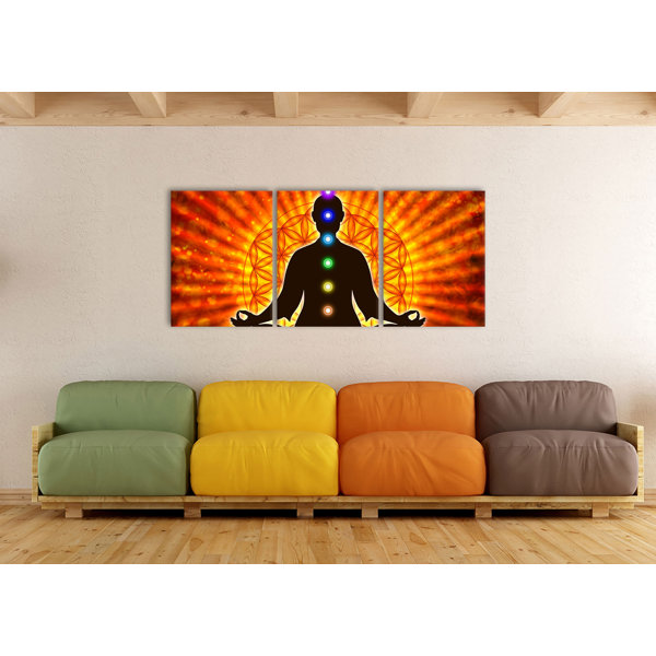 East Urban Home Meditation With 7 Chakras - 3 Piece Wrapped Canvas ...