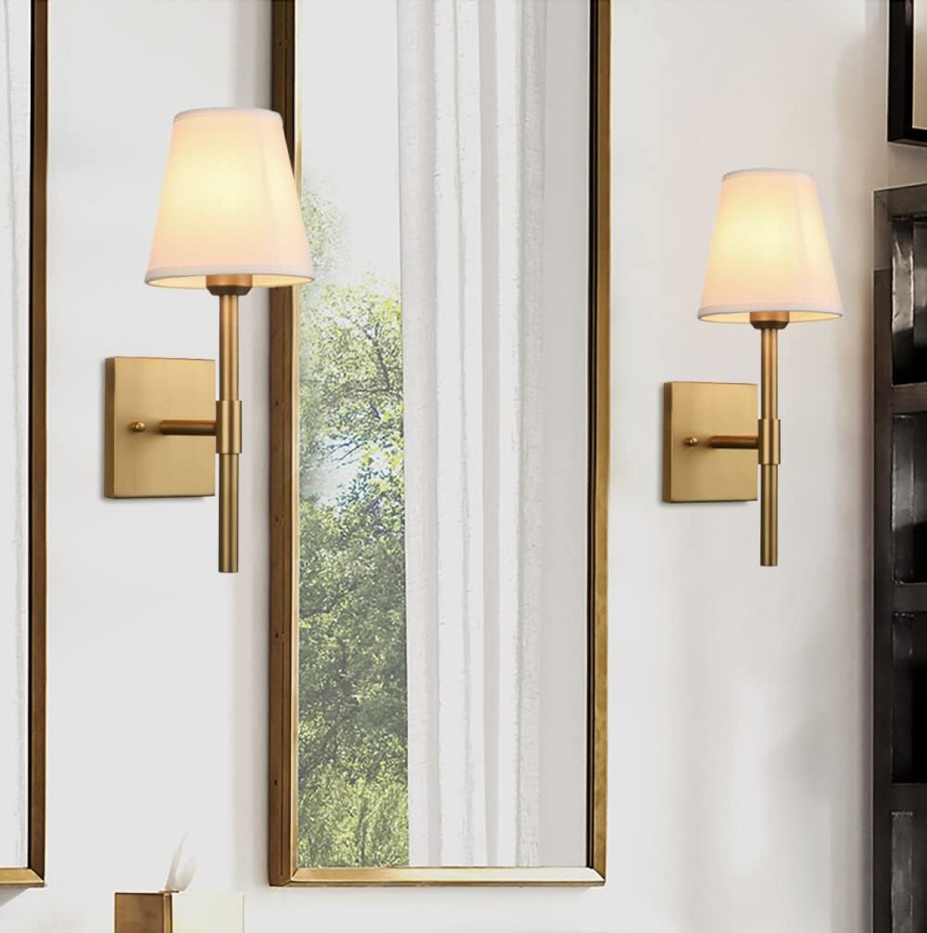 Everly Quinn 2 Pack Bathroom Wall Sconces With White Fabric Shade Cloth ...