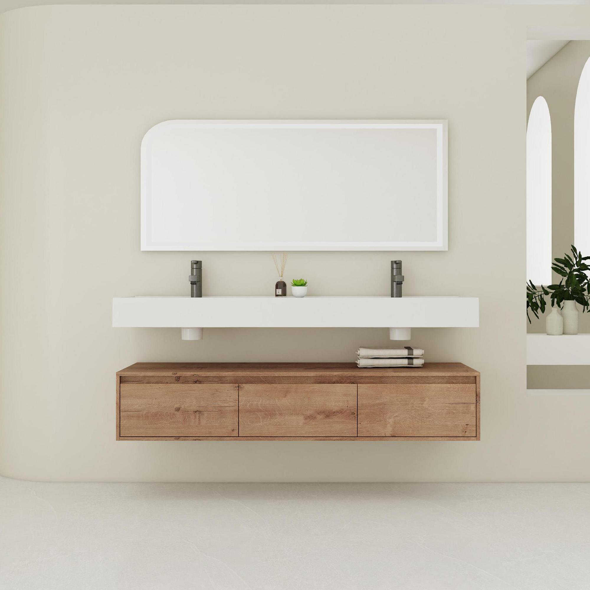 Hokku Designs 60" Wall-Mounted Double Bathroom Vanity with Resin Sinks ...