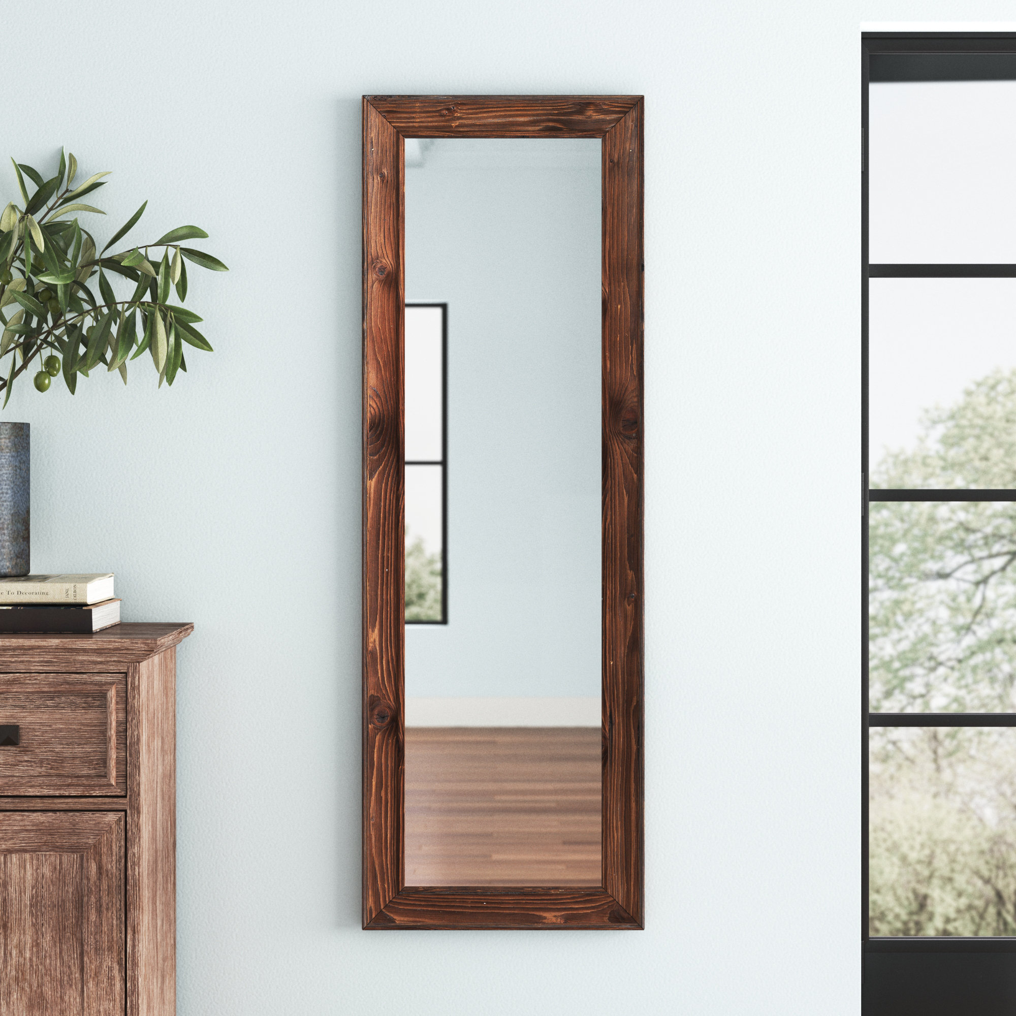 Lark Manor Arejas Rustic Solid Wood Flat Wall Mirror Freestanding ...