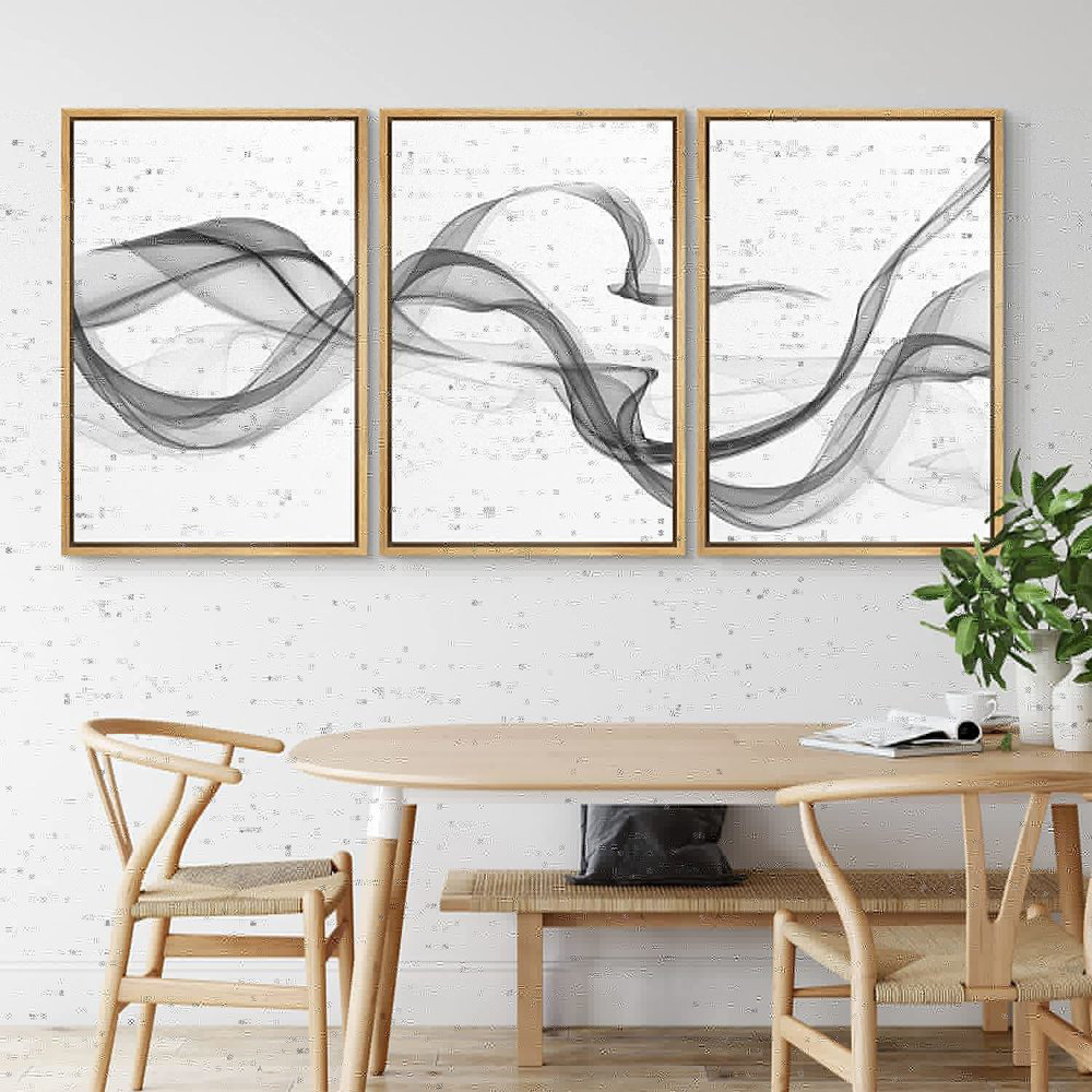 SIGNLEADER Framed Canvas Print Wall Art Black Smoke Ribbons Geometric ...