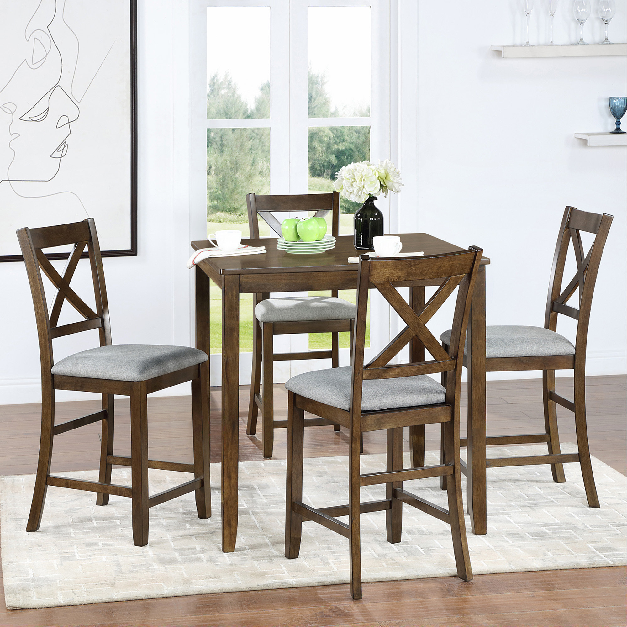 George Oliver 5 Piece Dining Table Set, Wooden Dining Square Table Set ...