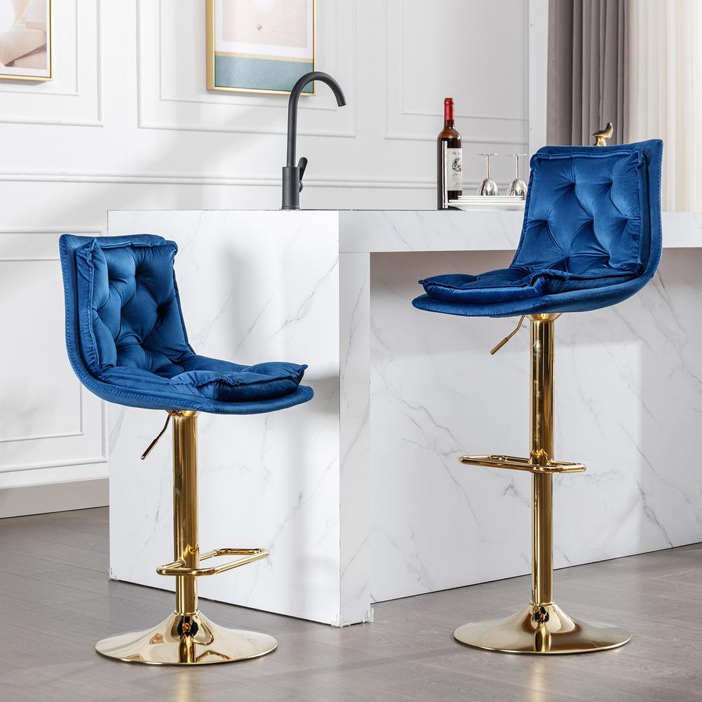 House of Hampton® Velvet Upholstery Bar Stools With Footrest Swivel And ...