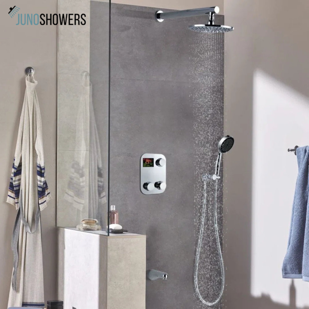 Juno Showers Wall-Mounted Chrome Shower System with Digital Temperature ...