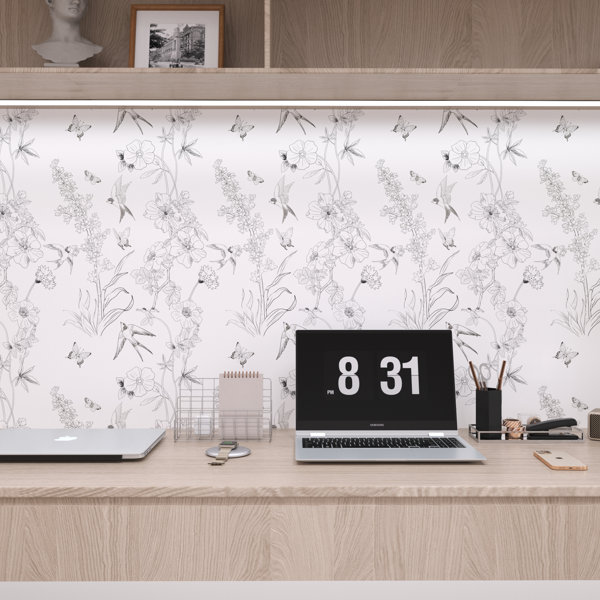 Lark Manor Bradnon Floral Bird Removable Vinyl Peel and Stick Wallpaper ...