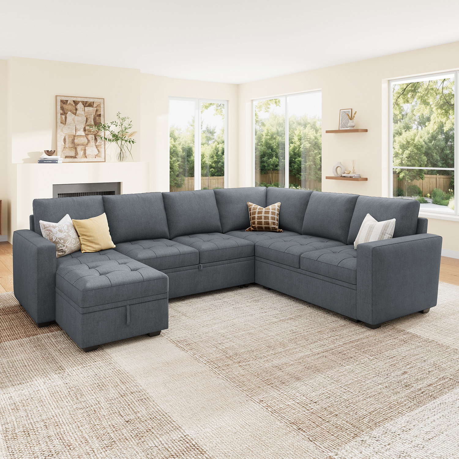 Latitude Run® U Shaped Sleeper Sectional Modular Sofa Bed With Storage Chaise & Reviews | Wayfair