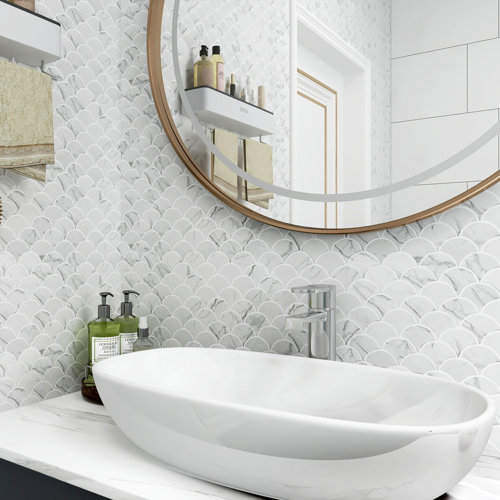 Supreme Tile Porcetile 3" X 3" Porcelain Fish Scale / Scallop Mosaic ...