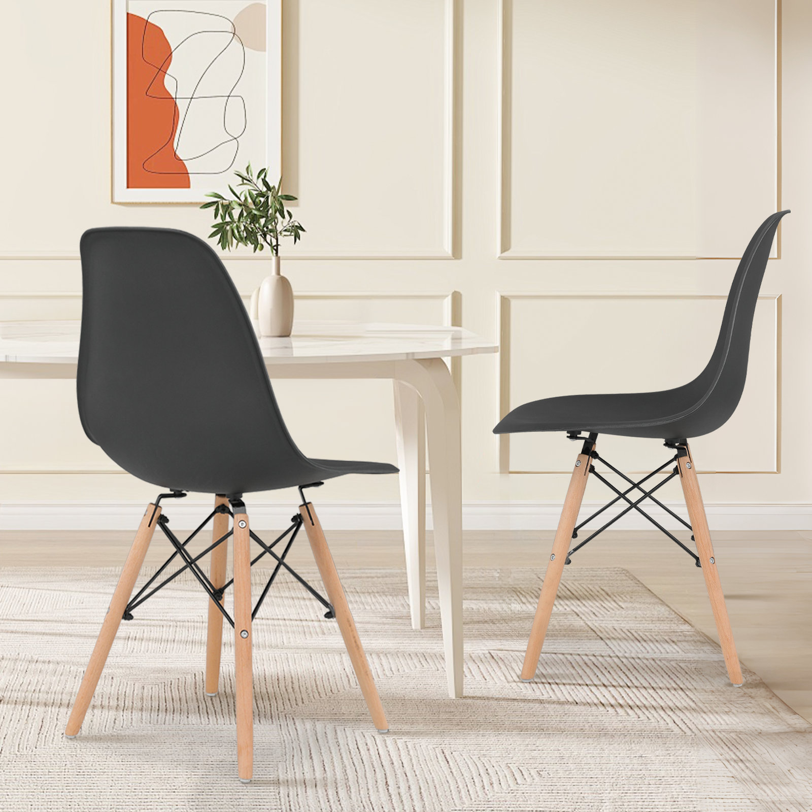 George Oliver Paton Modern Shell Dining Chairs with Natural Wood Legs ...