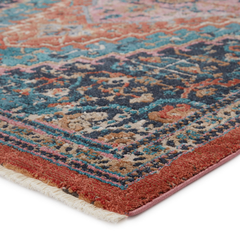 Bungalow Rose Zoeller Oriental Blue/Rust Area Rug "& Reviews" | Wayfair