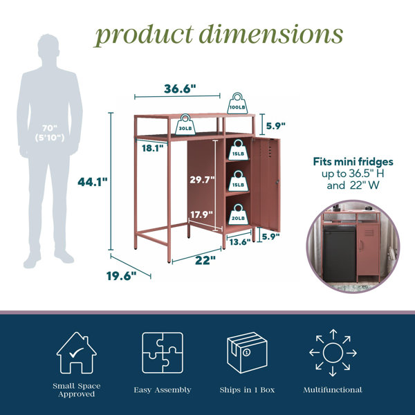 Novogratz Cache Metal Locker-Style Mini Refrigerator Organizer ...