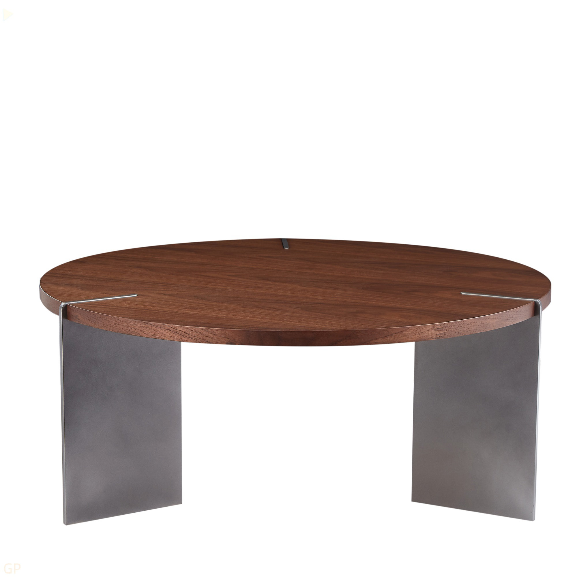 Latitude Run® Round Coffee Table Walnut Wood Surface And Black Metel ...
