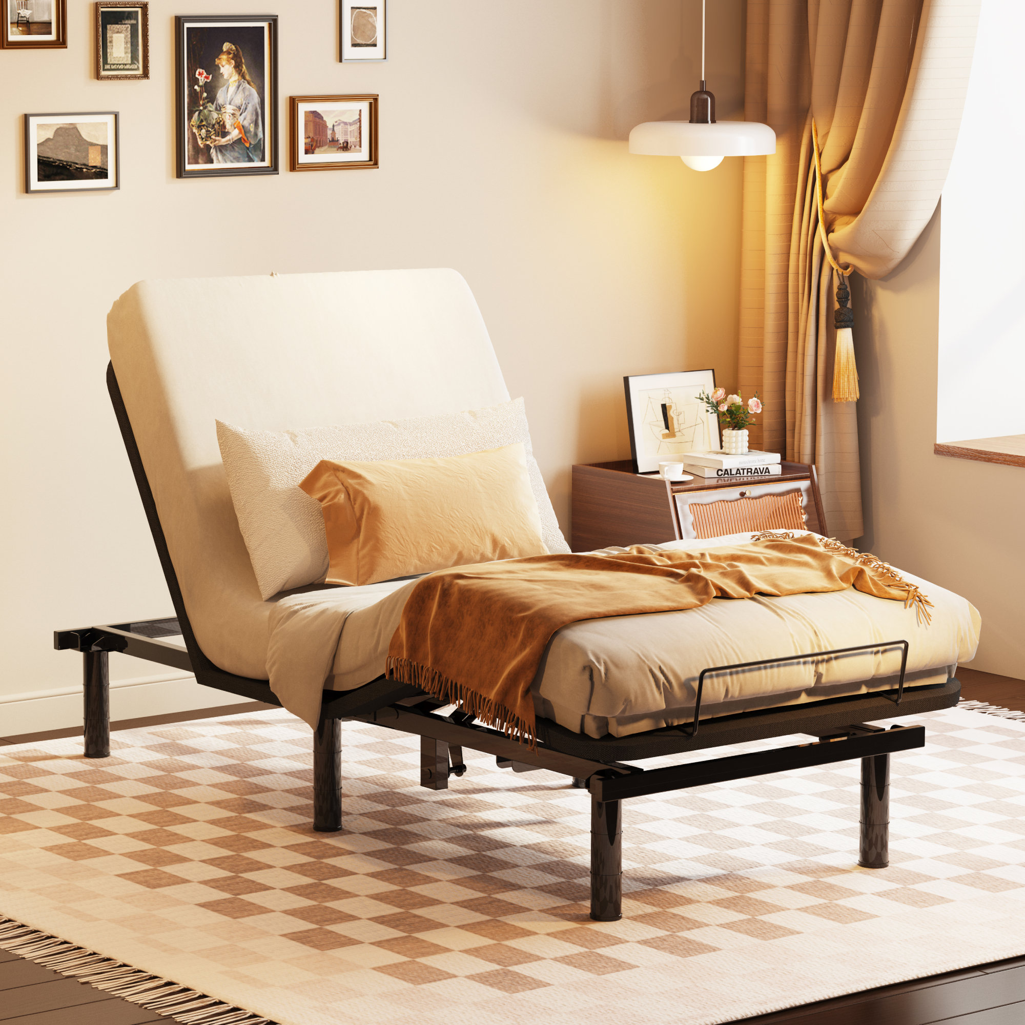 Alwyn Home Boltz Adjustable Bed Frame with Wired Remote and Oxford ...