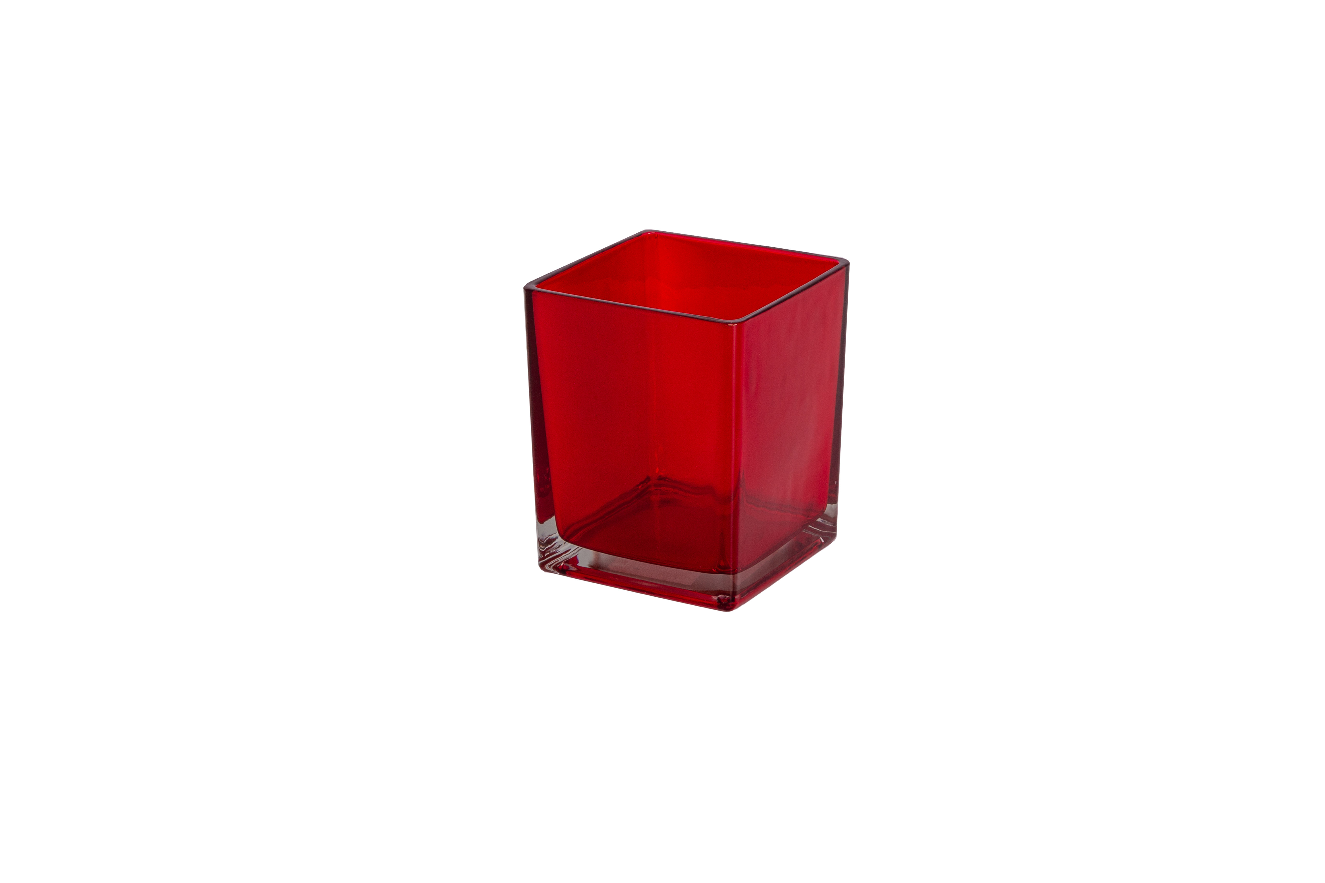 Ebern Designs Machine Made Glass Cube Vase Red-4.70"H | Wayfair