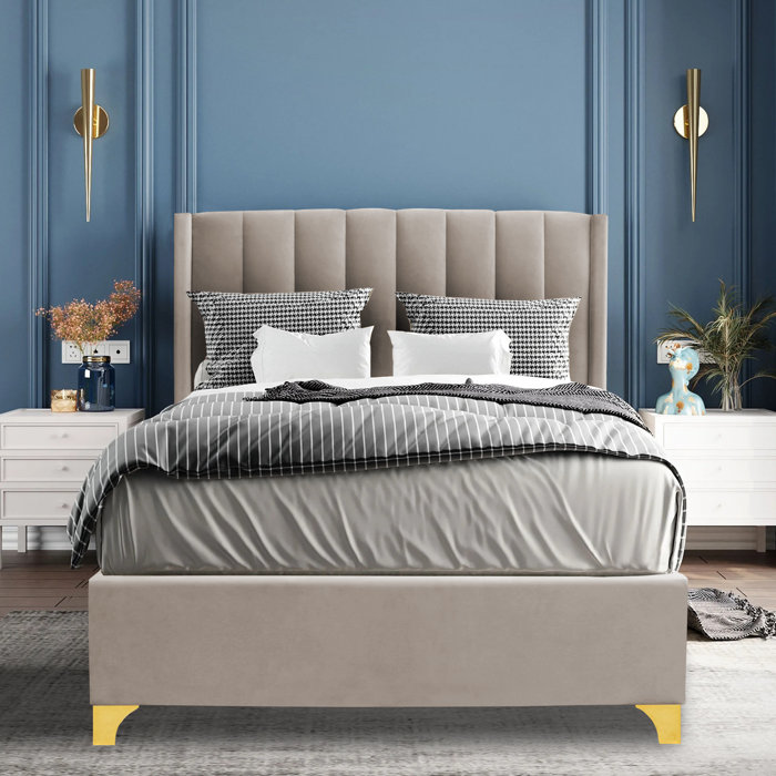 Everly Quinn Greaton 12" Soho Bed Frame with Upholstered Headboard ...