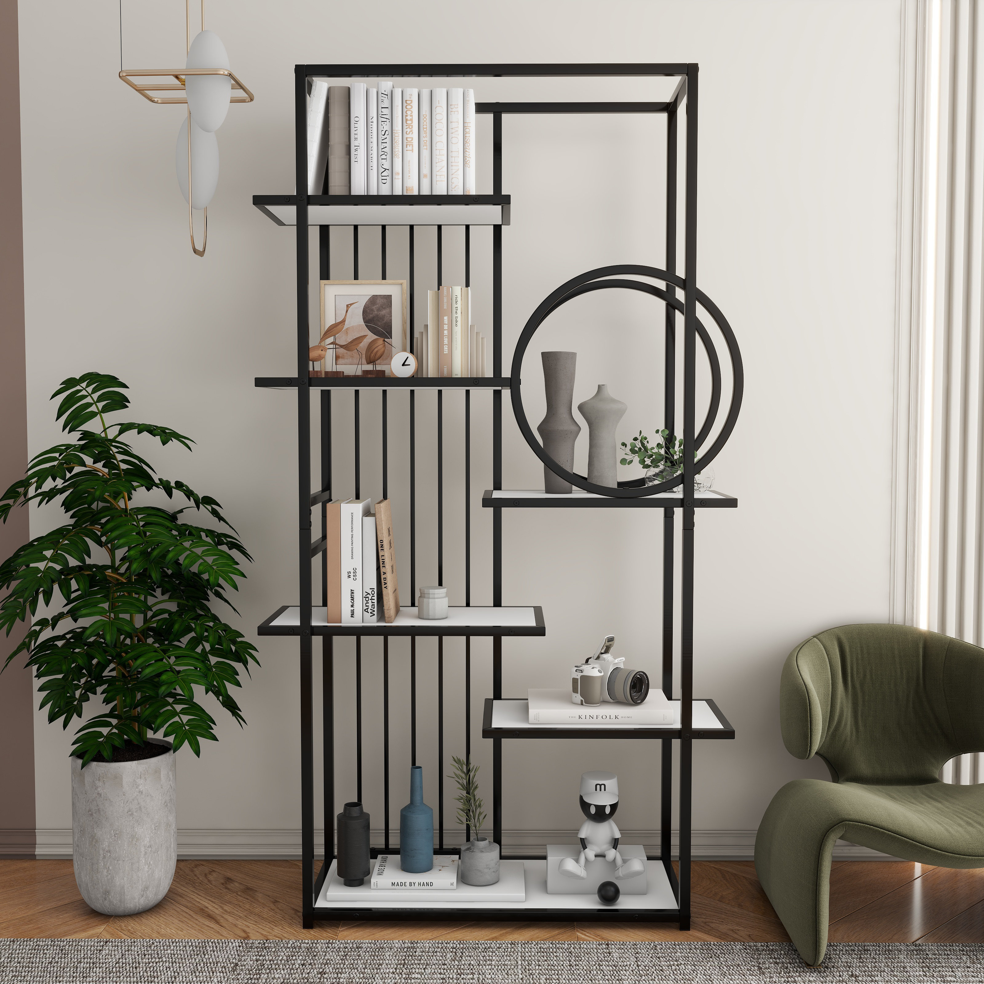 Hokku Designs Caras 6 Tier Home Office Bookcase, Metal Frame Storage ...
