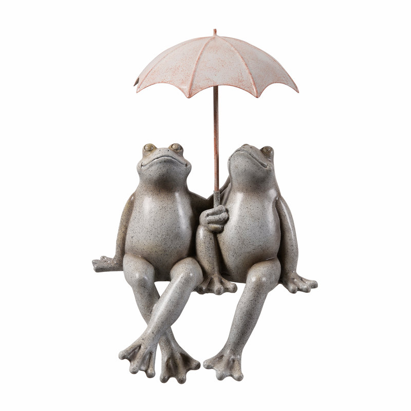 Hi-Line Gift Ltd. Sitting Couple Frogs W/Umbrella Garden Statue Yard ...