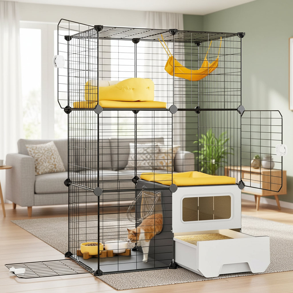 Tucker Murphy Pet™ Indoor Three-Tier Cat Cage, Detachable Wire Mesh ...