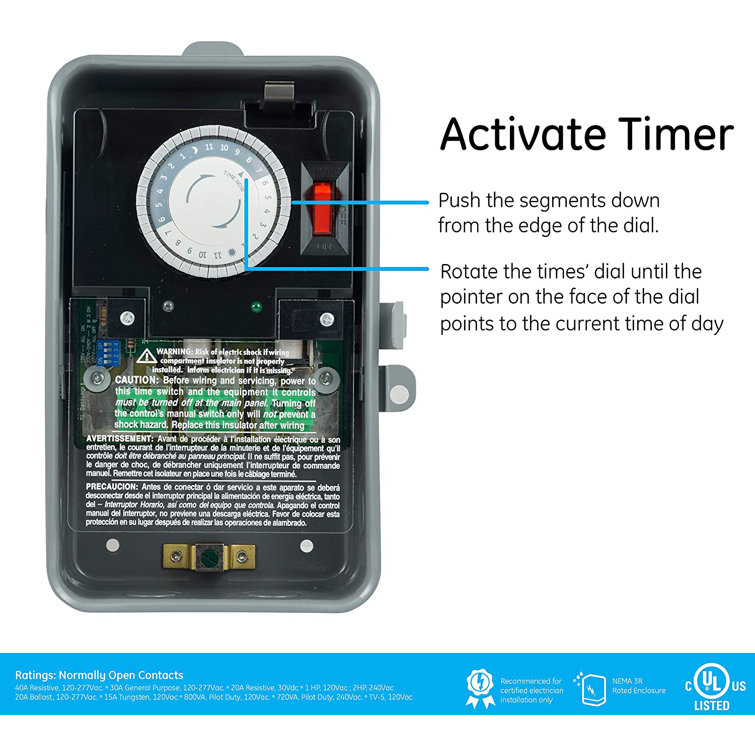 GE Heavy-Duty Mechanical Box Timer Switch, Metal, Tamper Resistant ...